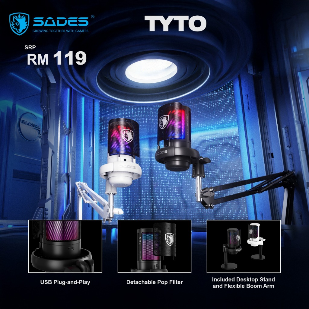 Sades Gaming Microphone Tyto Type-A to Type-C Connection- Black/ White ...