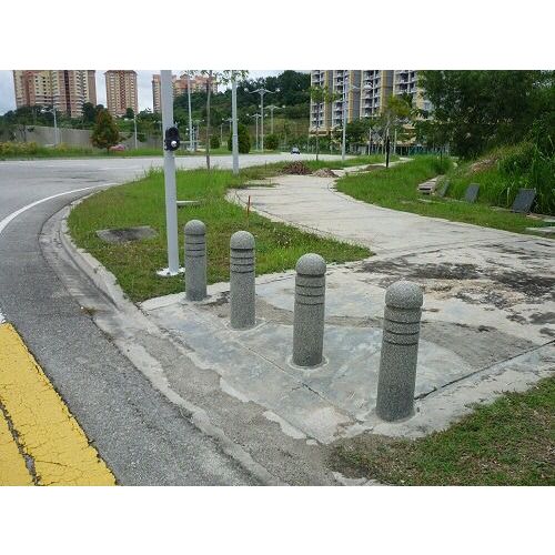 Concrete bollard with grooves lines and pebble wash finish, 850 mm ...