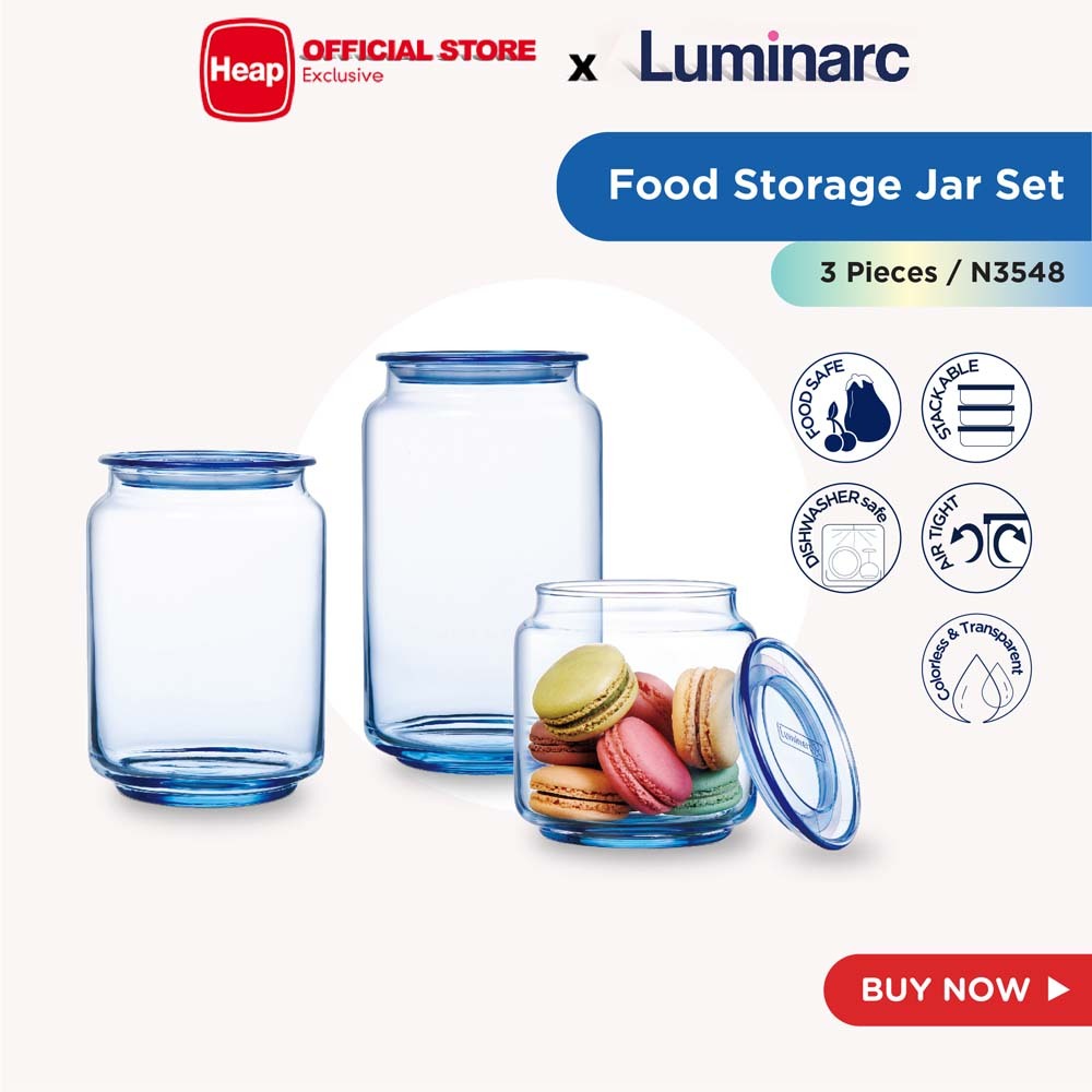 Luminarc 3Pcs Rondo Ice Blue Food Storage Jar Set - Blue [Model: V4488 ...