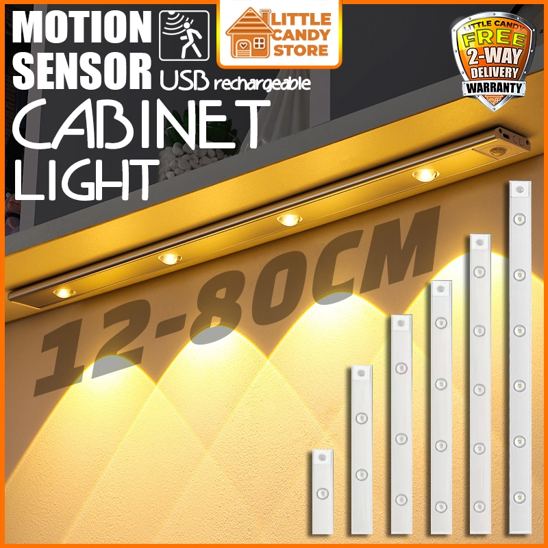 Motion Sensor Cabinet Light LED Strip 12 to 80cm Dimmable 3 Color USB ...