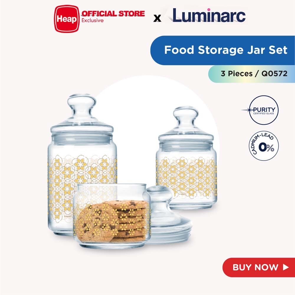 Luminarc 3Pcs Golden Flower Maze Design Pot Club Food Storage Jar Set ...