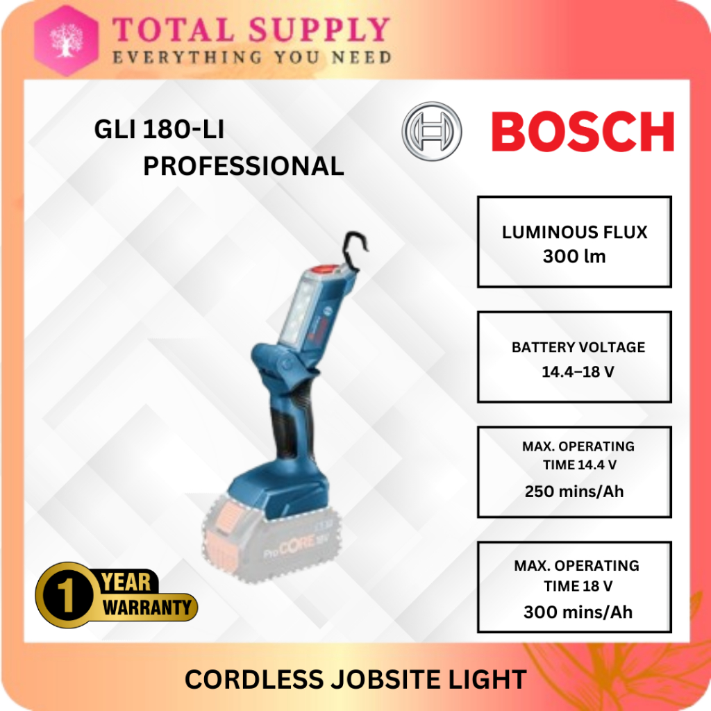 BOSCH GLI-180-LI (Solo) CORDLESS TORCH WITHOUT BATTERY AND CHARGER ...