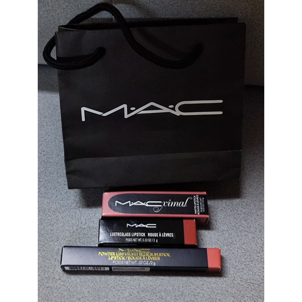 MAC Lustreglass Lipstick 543 POSH PIT / M.A.C Powder Kiss Velvet Blur ...