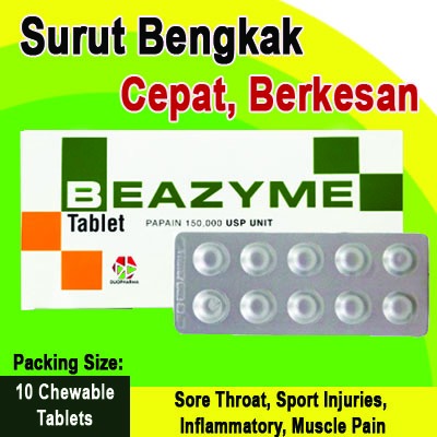 Beazyme Tablet Papain 150000 Ubat Surut Bengkak 10 Chewable Tablets ...
