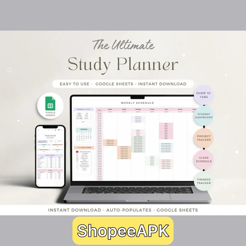 Study Planner Spreadsheet :Google Sheets Academic Planner with Homework ...