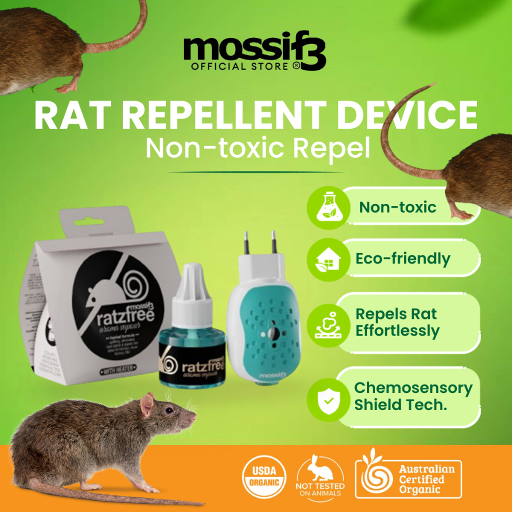 (Non Toxic) Mossif3 Ratzfree Plug-In Anti Rat Electric Device & Liquid ...