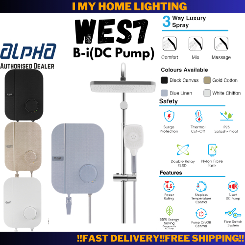 ALPHA WES7 Basic Neon Digital Rain Shower Instant Water Heater DC Pump ...