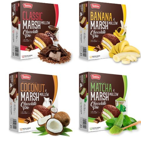 Tastee Marshmallow Chocolate Pie With Classic, Coconut, Banana, or Matcha Flavour 1Box x 300g ...