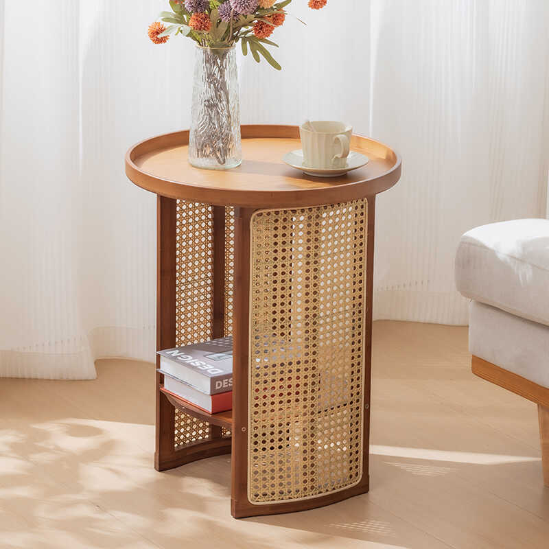Living room sofa side table Japanese creative small coffee table Round ...