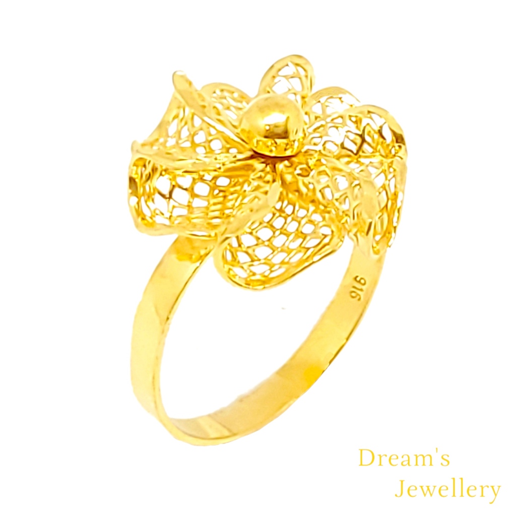 Cincin Bunga 3D Emas 916 Original / 3D Flower Ring 916 Gold Original ...