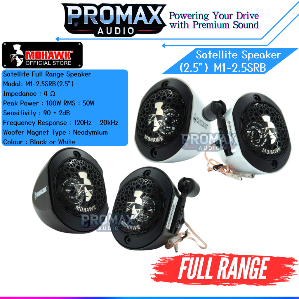 MOHAWK M1 Series Surround Satellite Full Range Speaker (2.5") M1-2.5SRB ...