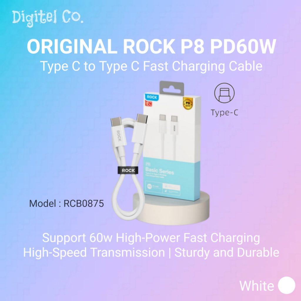 ORIGINAL ROCK P8 PD60W Type C to Type C Fast Charge Data Cable (Model ...