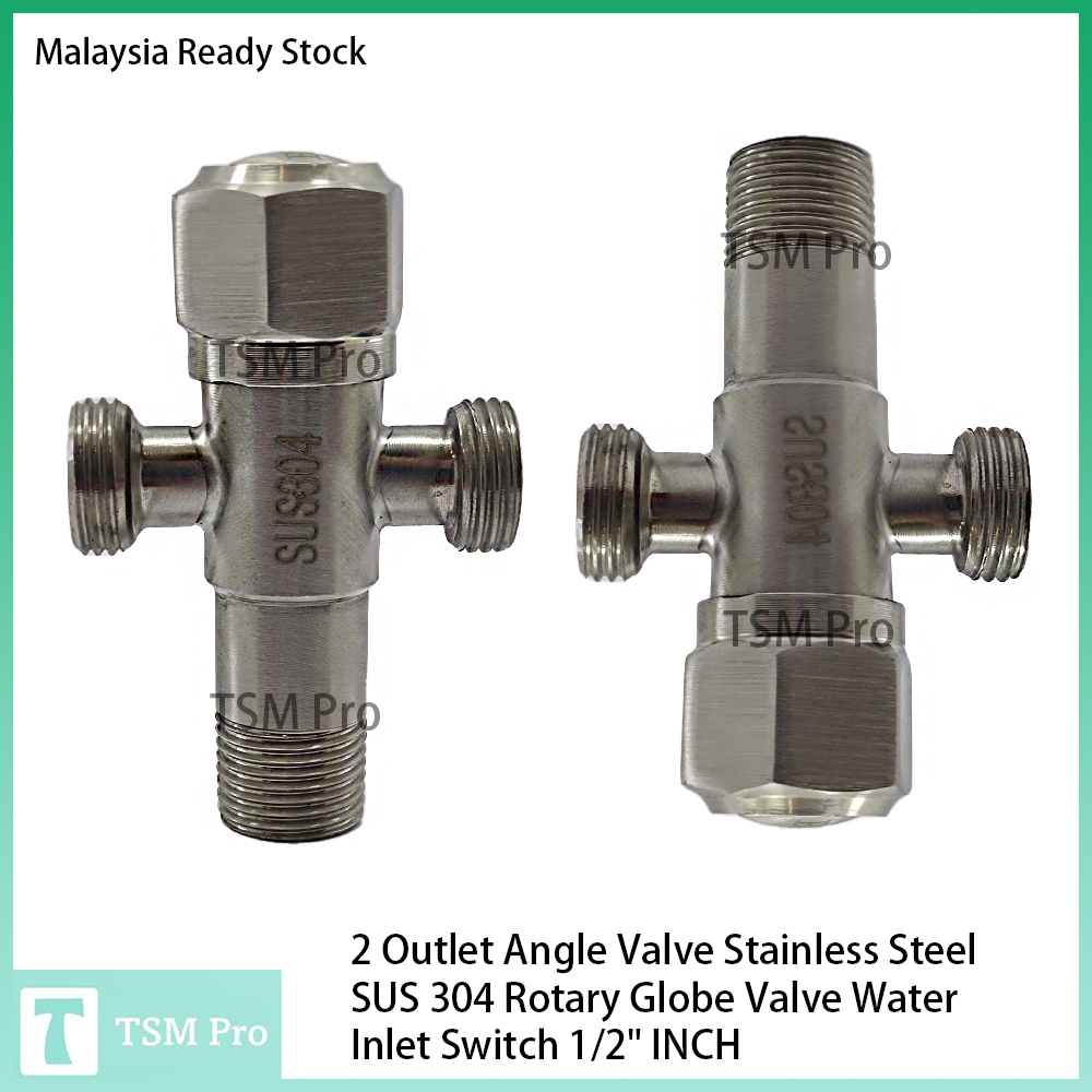 2 Outlet Angle Valve Stainless Steel SUS 304 Rotary Globe Valve Water ...