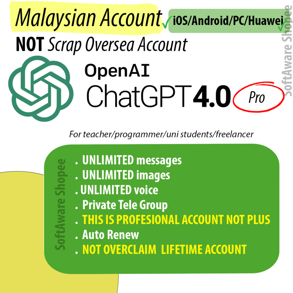 𝐂𝐡𝐚𝐭𝐆𝐏𝐓 𝟒.𝟎 𝐏𝐫𝐨𝐟𝐞𝐬𝐬𝐢𝐨𝐧𝐚𝐥 𝐔𝐍𝐋𝐈𝐌𝐈𝐓𝐄𝐃 Messages No User Limit | Shopee Malaysia