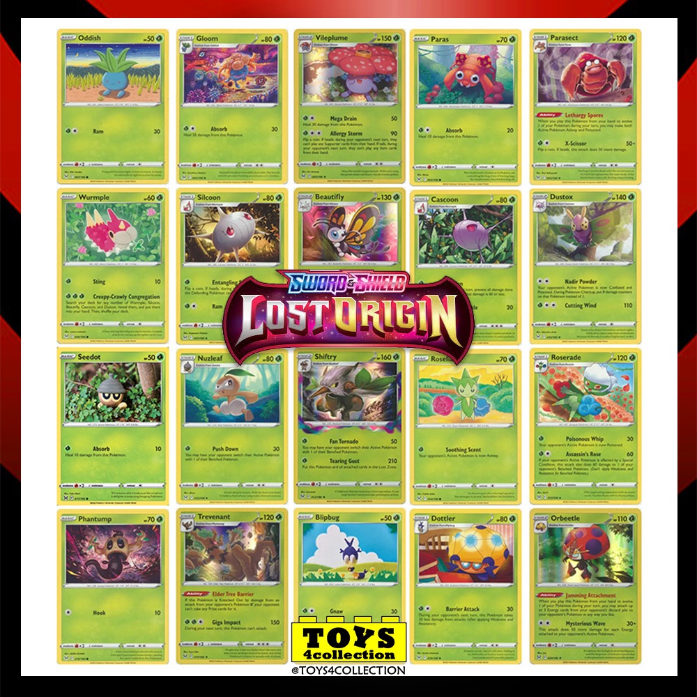 Pokemon PTCG Lost Origin Grass Common Uncommon Rare Reverse Holo ...