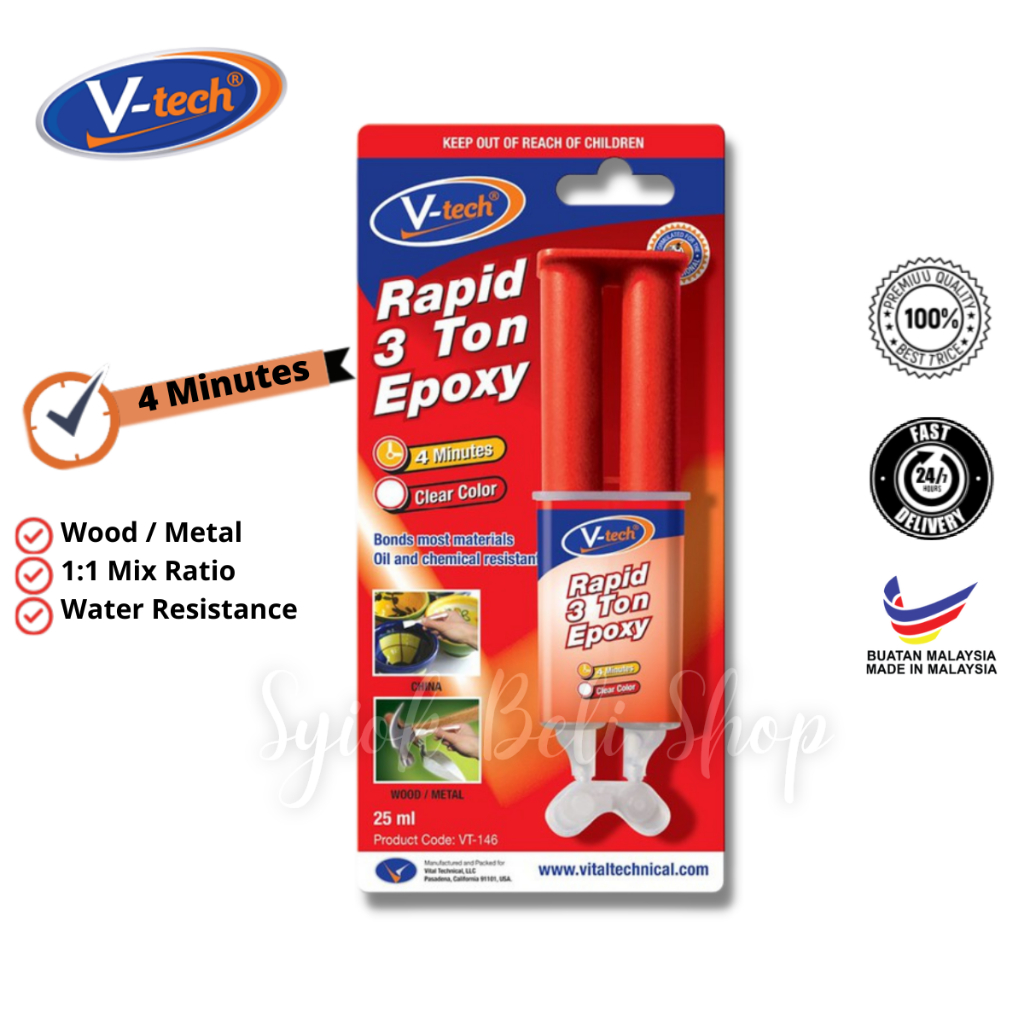 Vtech VT-146 Rapid 3 Ton Epoxy Clear 4 Minutes Bonding 25ml | Shopee ...