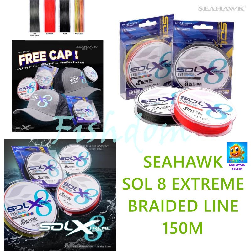 FISHDOM WIN LIMITED CAP SEAHAWK SOL 8 XTREME BRAIDED LINE 150M | Shopee ...