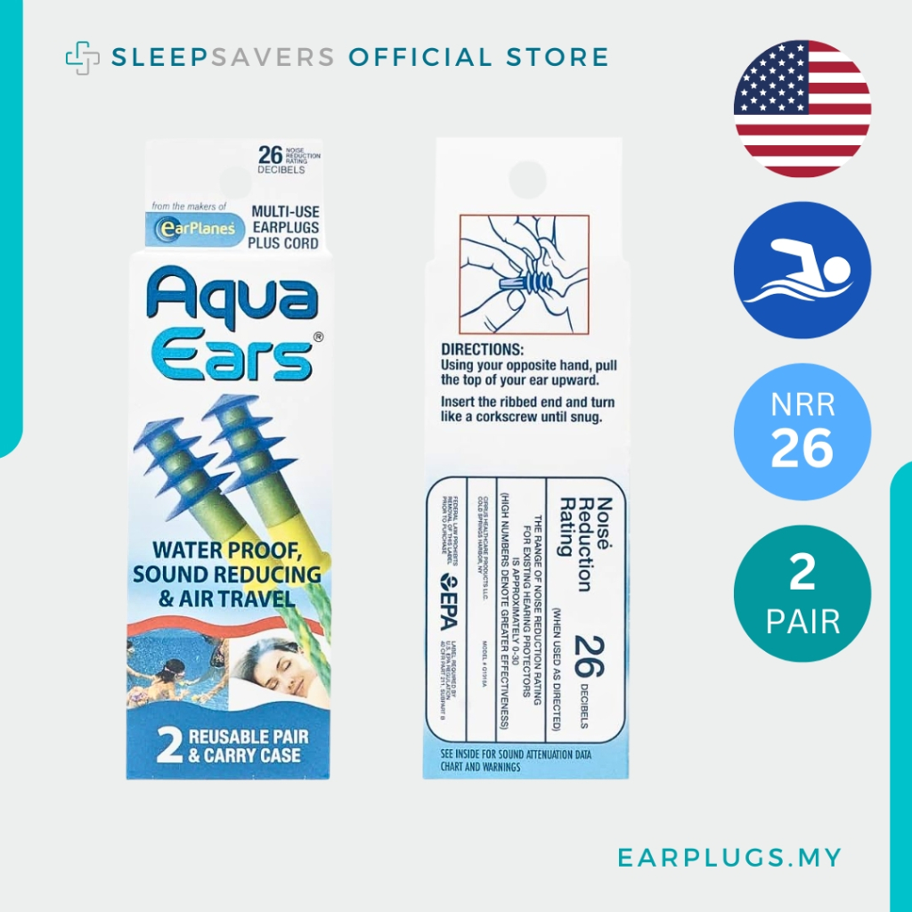 🇺🇸 USA Cirrus Earplanes | AquaEars Reusable Silicone Earplugs, 2 Pairs ...