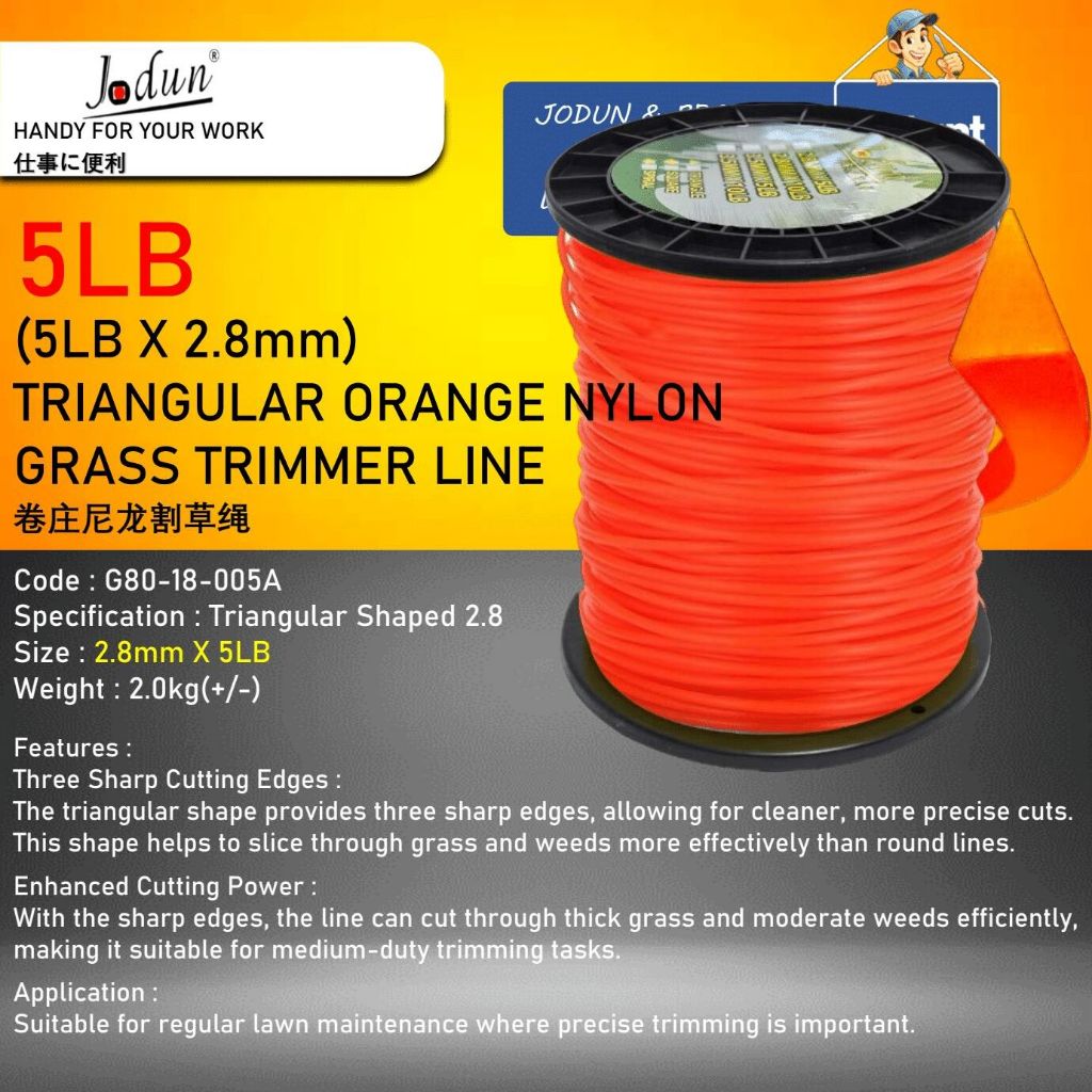 JODUN BRAND 5.0LB X 2.8mm Triangular Orange Grass Cutter Nylon Trimmer ...
