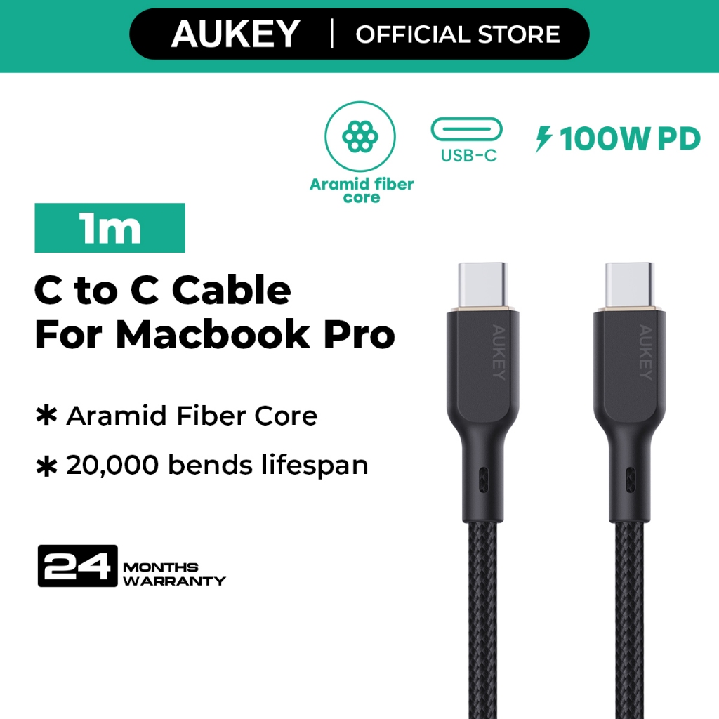 Aukey CB-KCC101 Circlet Blink 100W Aramid Fiber Core USB C to USB C ...