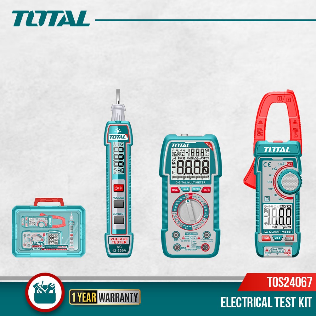 TOTAL Electrical Test Kit With Digital AC/DC Clamp Meter, Voltage ...