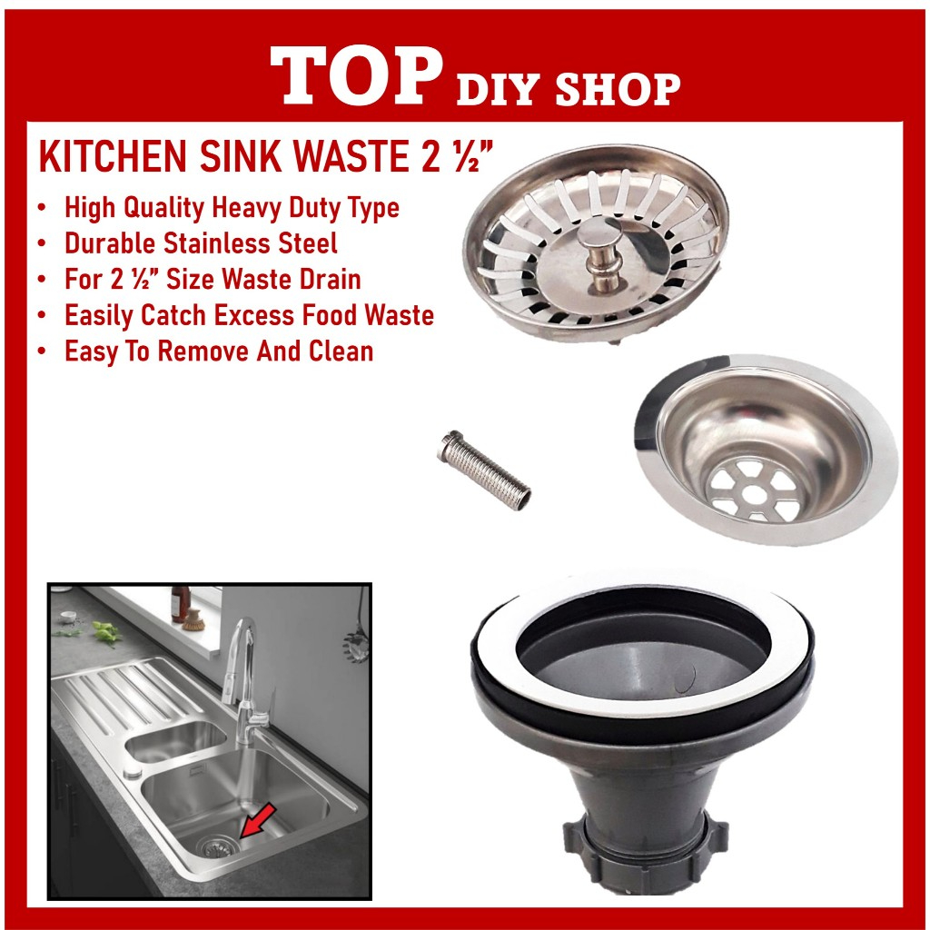 2 1/2” Kitchen Sink Strainer Stainless Steel Sink Drainer Sink WASTE ...