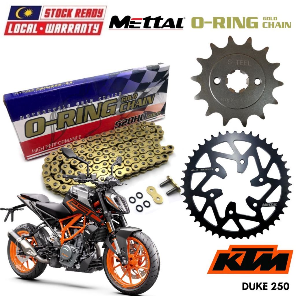 KTM DUKE 200 / DUKE 250 Full Set O-RING Gold Chain 520HO Mettal ...