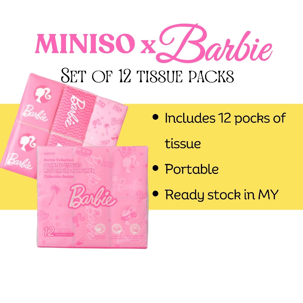 Ready Stock / MINISO x Barbie 12 Packs Tissue Barbie Light Fragrance ...