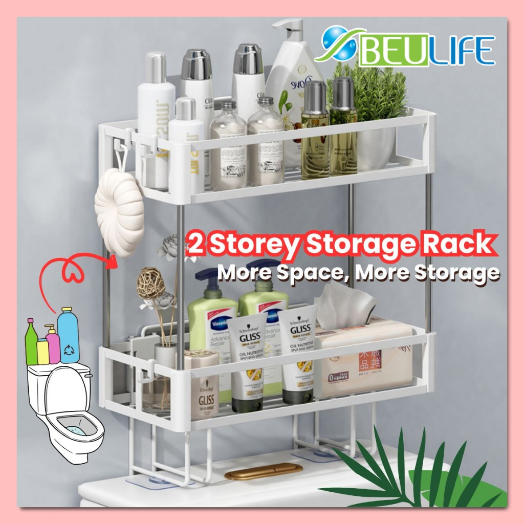 BEULIFE Toilet Bathroom Storage Shelf Rack Double Storey Rack Cabinet ...