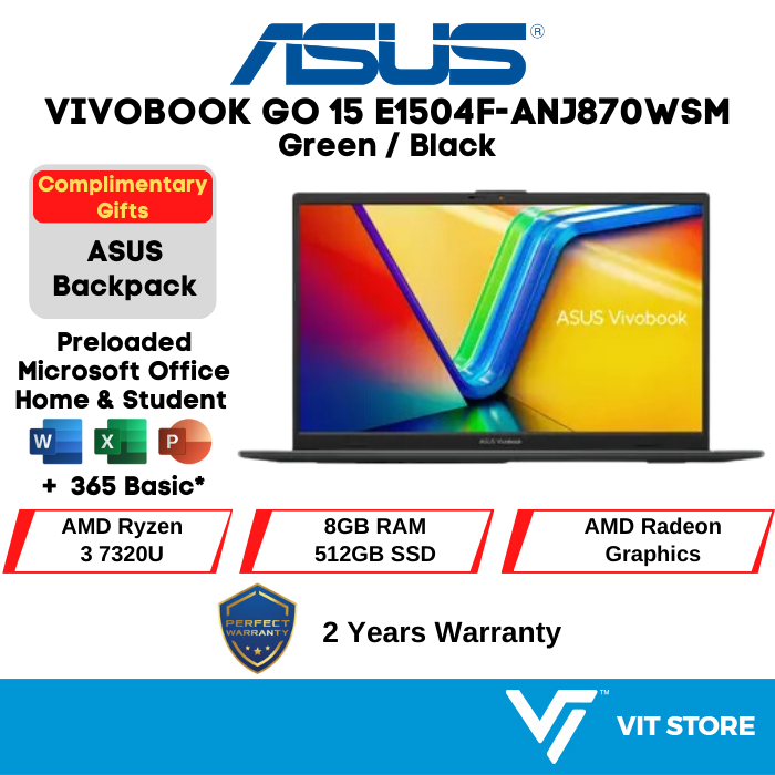 ASUS VIVOBOOK GO 15 E1504F-ANJ872WSM Grey Green / Black R3-7320U 8GB ...