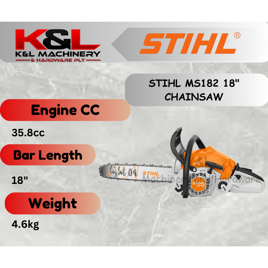 ORIGINAL STIHL MS182 PETROL CHAINSAW MESIN BELAH POTONG KAYU (18INCH ...