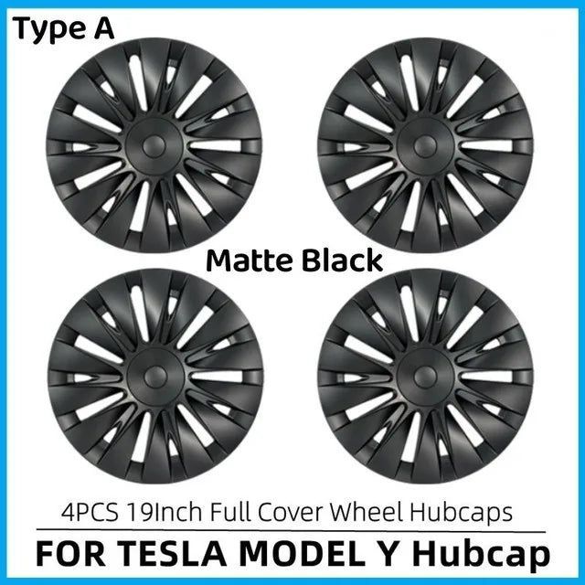 4Pcs Wheel Hub Cap Matte Black Tesla ModelY 63.3cm Hub Cap Straight ...