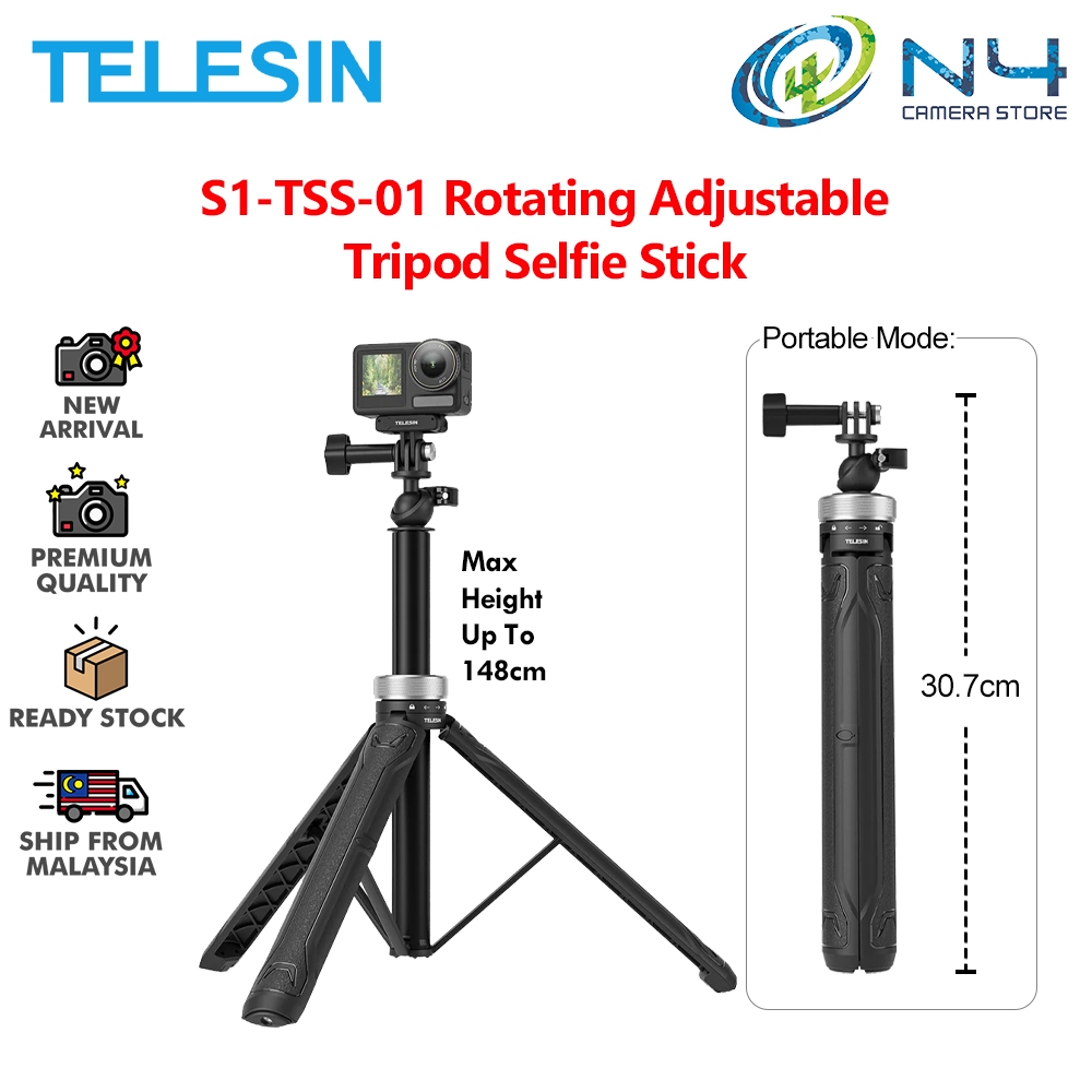 TELESIN 360° ROTATION 1.5M SELFIE STICK FOLDABLE TRIPOD (GOPRO HERO ...