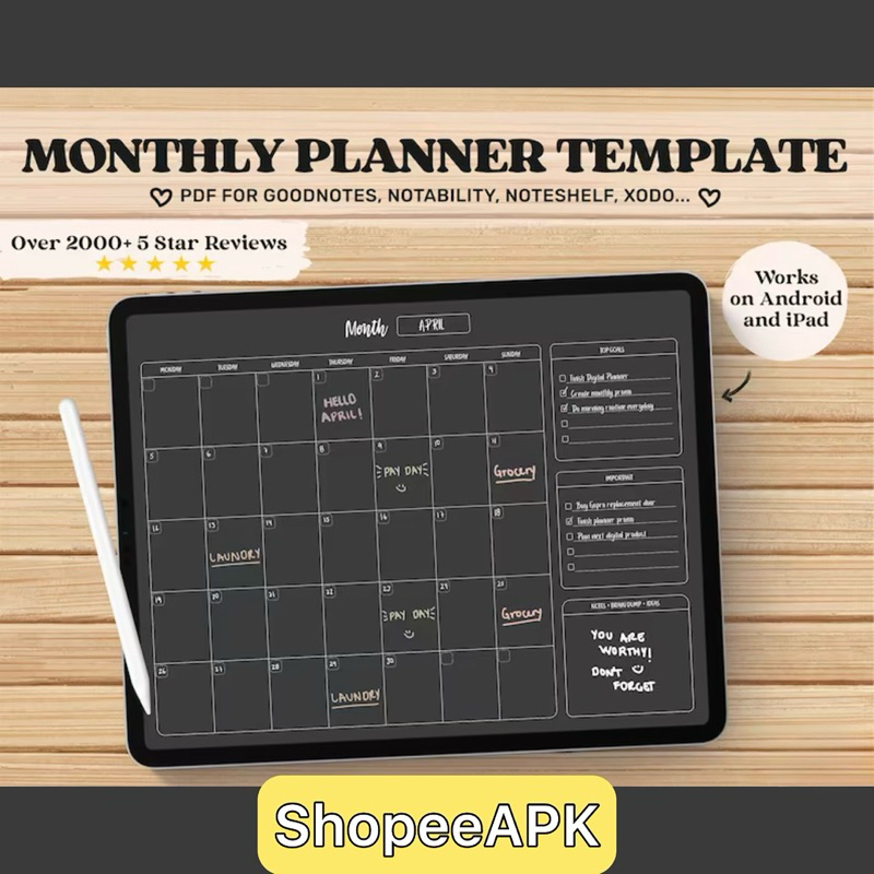 Digital Calendar | Undated Monthly Planner for Goodnotes | iPad Monthly ...
