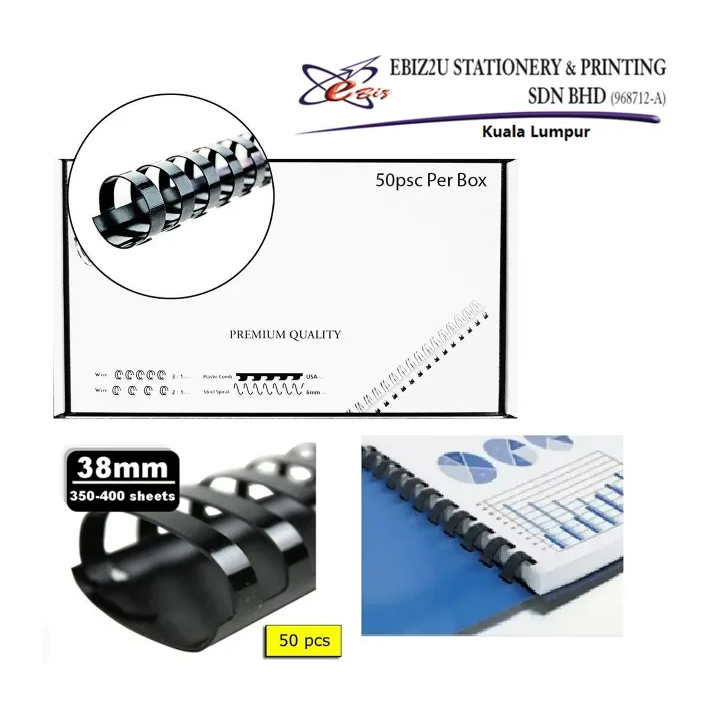 M-Bind Plastic Binding Comb - 38mm x 21 Ring, 50pcs/box, Black | Shopee ...