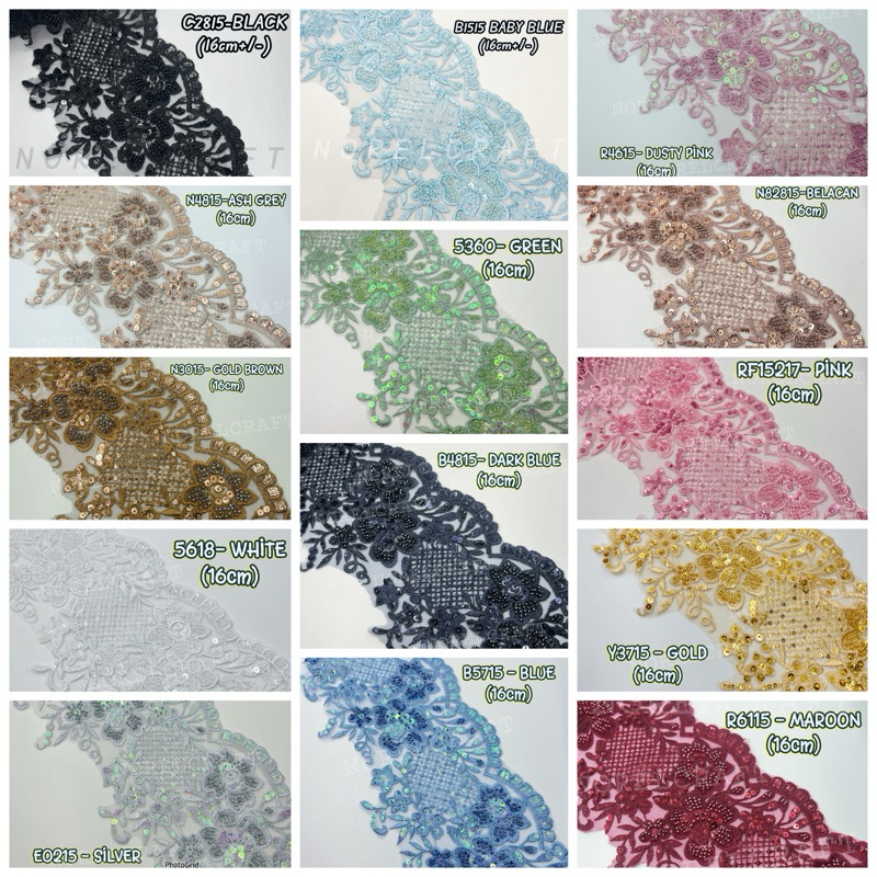 1METER[E4206CG] BEADING SEQUIN BORDER LACE/ TRIMMING SEQUIN BEADING ...