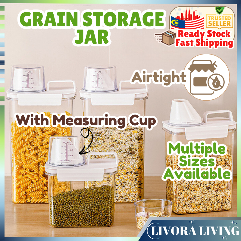 Grain Storage Jar Food Tupperware Storage Container with Measure Cup ...