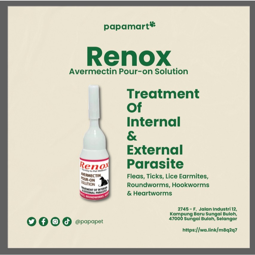 AVERMECTIN RENOX UBAT KUTU KUCING PALING PEKAT 1 BATANG UNTUK 20KG(4 ...
