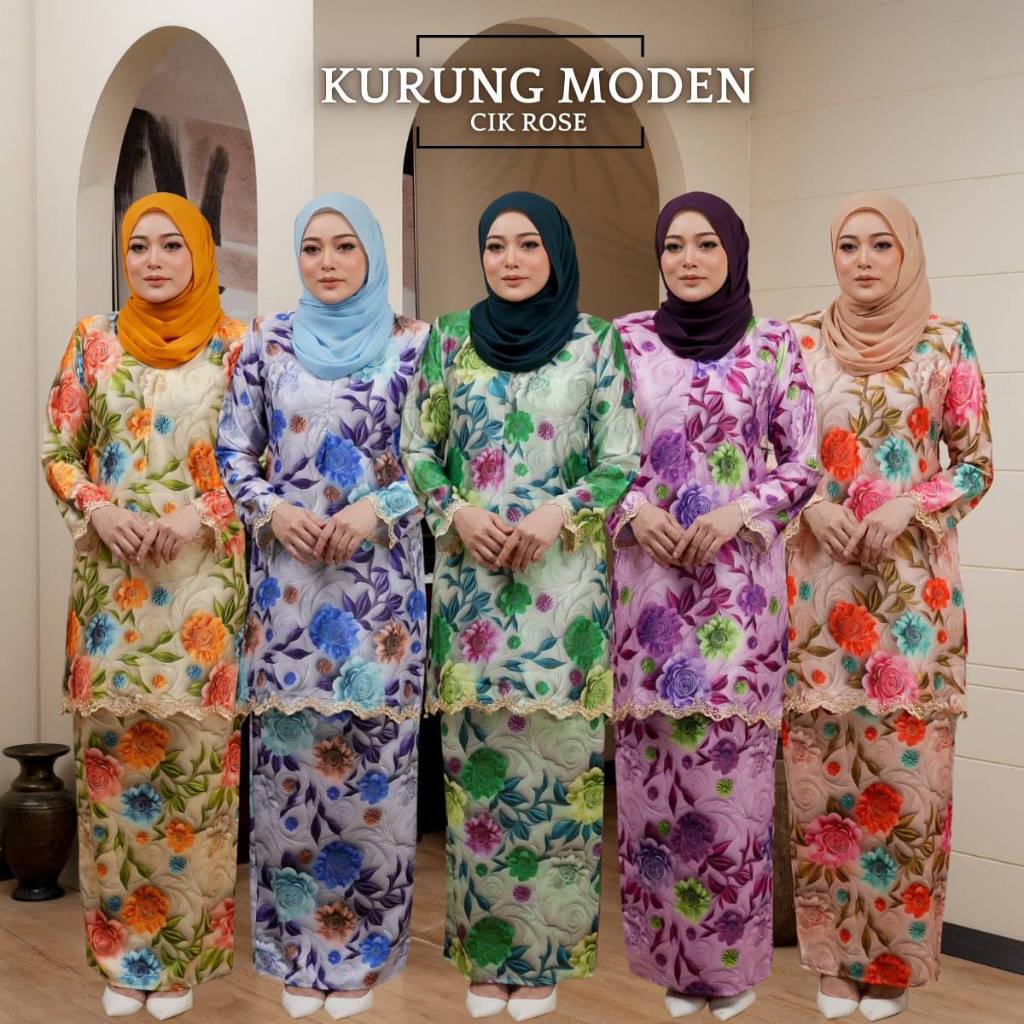 KURUNG MODEN CIK ROSE I KURUNG SULAM BORDER 3D I KURUNG 3D ROSE SIZE XS ...