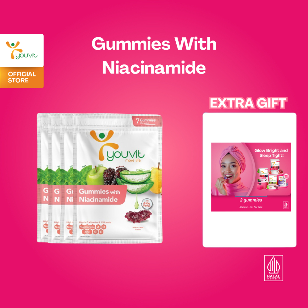 [FREE YOUVIT SAMPLE] Youvit Niacinamide Gummy 4 Weeks (28 Pcs) Vitamin Anti Jerawat with Vitamin ...
