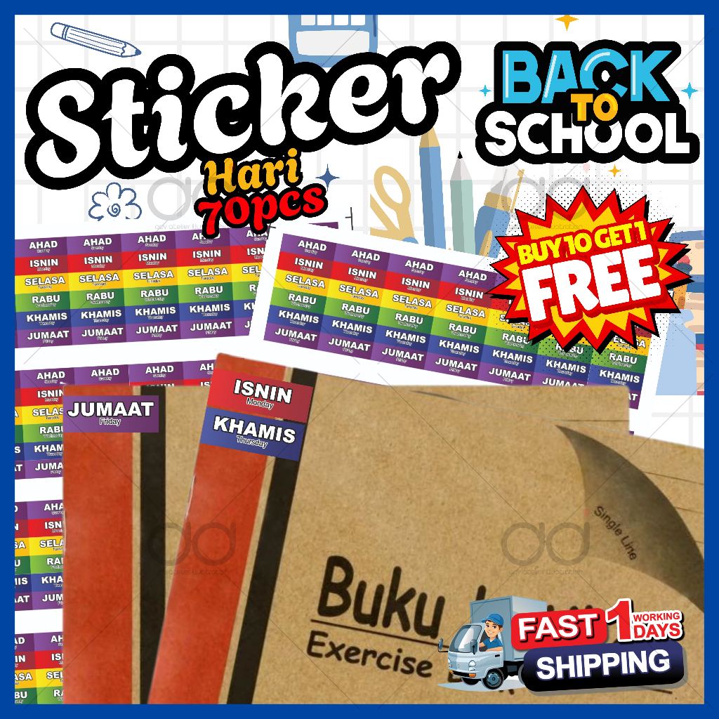 72pcs Label Sticker Hari | Subjek Buku Sekolah | Hari Sekolah | Nama ...