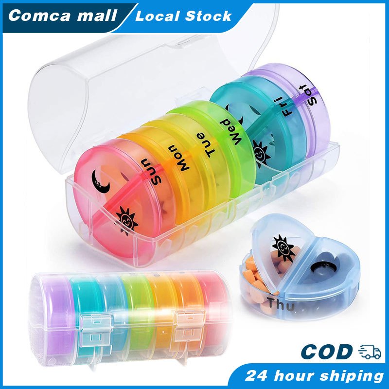 Round Weekly Pill Box Organizer / Colourful Portable Pill Box / Tablet ...