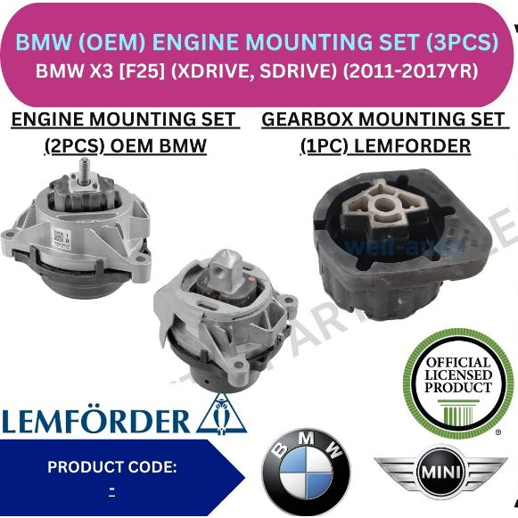 BMW (OEM) ENGINE MOUNTING (SET) (3PCS) FOR BMW X3 [F25] (XDRIVE, SDRIVE ...