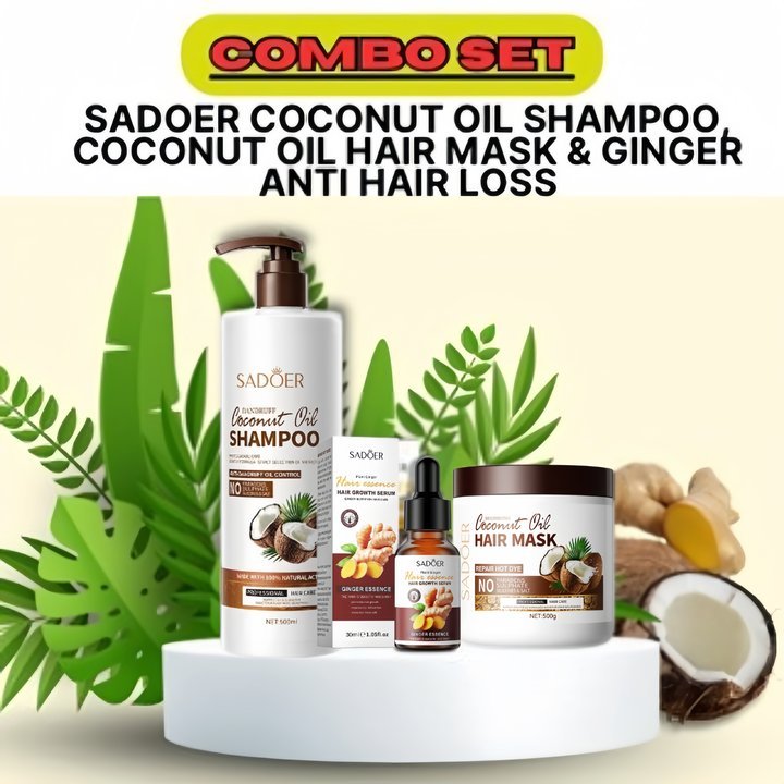 SADOER Shampoo Coconut Oil Hair Care Set Soft and Long-lasting Oil Control Improves Hair Loss ...