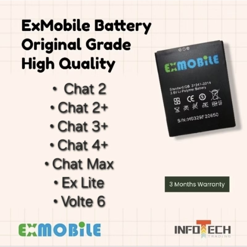 100% Original Exmobile Ex Mobile Bateri Chat 2 Plus chat 2+ Chat 3+ Ex ...
