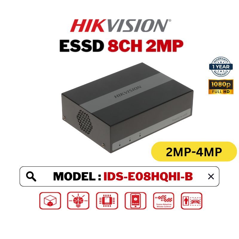 HIKVISION CCTV DVR 8CH DVR eSSD AcuSense 1TB 2 WEEKS Turbo HD 8 Channel 2MP-4MP eDVR iDS-E08HQHI ...