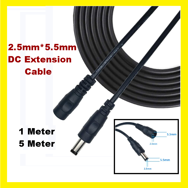 5.5mm x 2.5mm Male to Female Connector, DC Plug Extension Cable DC ...