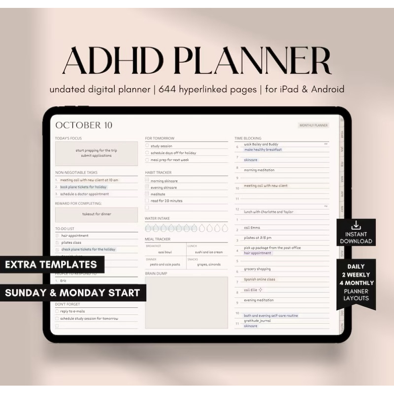 ADHD Digital Planner - Undated ADHD Organizer, iPad and Android Planner ...