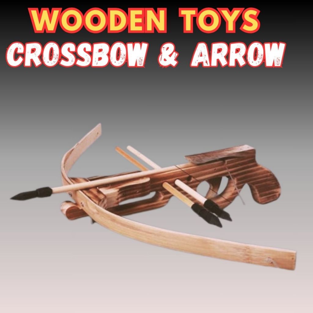 WOODEN BAMBOO CROSSBOW 3 RUBBER TIP ARROWS Toys kids Archery Set ...