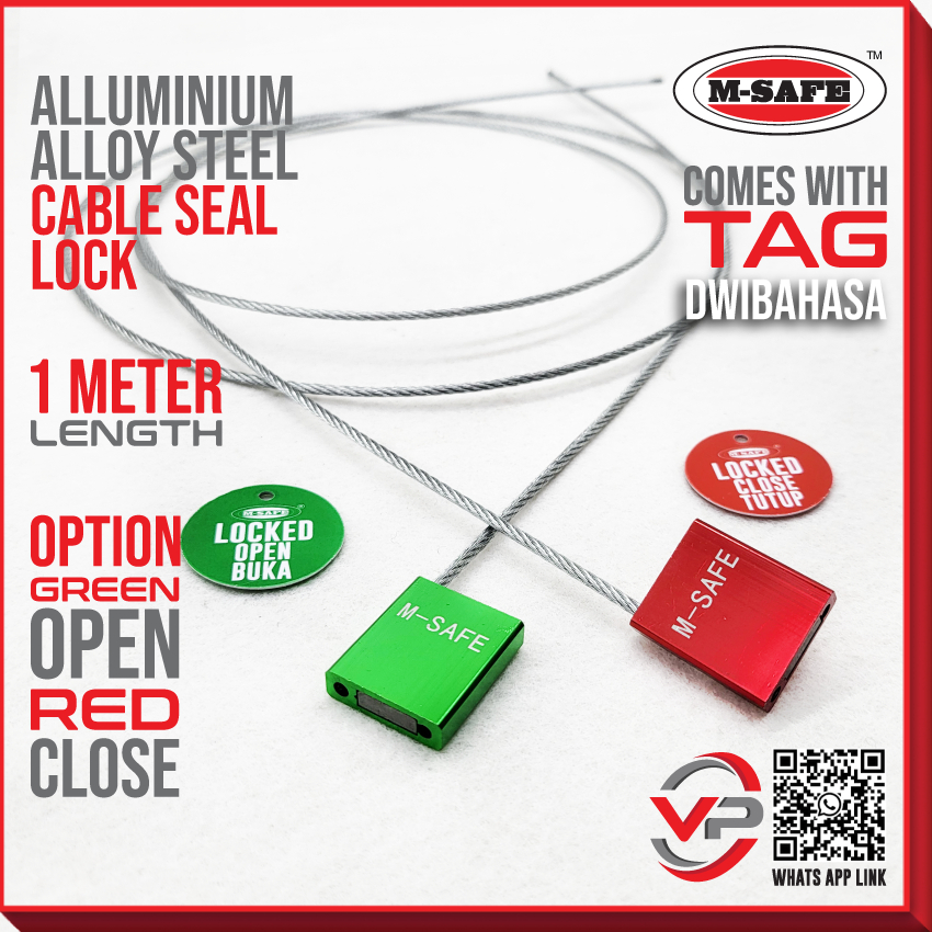 M-SAFE ALUMINIUM ALLOY STEEL CABLE SEAL LOCK - RED (CLOSE)/GREEN (OPEN ...